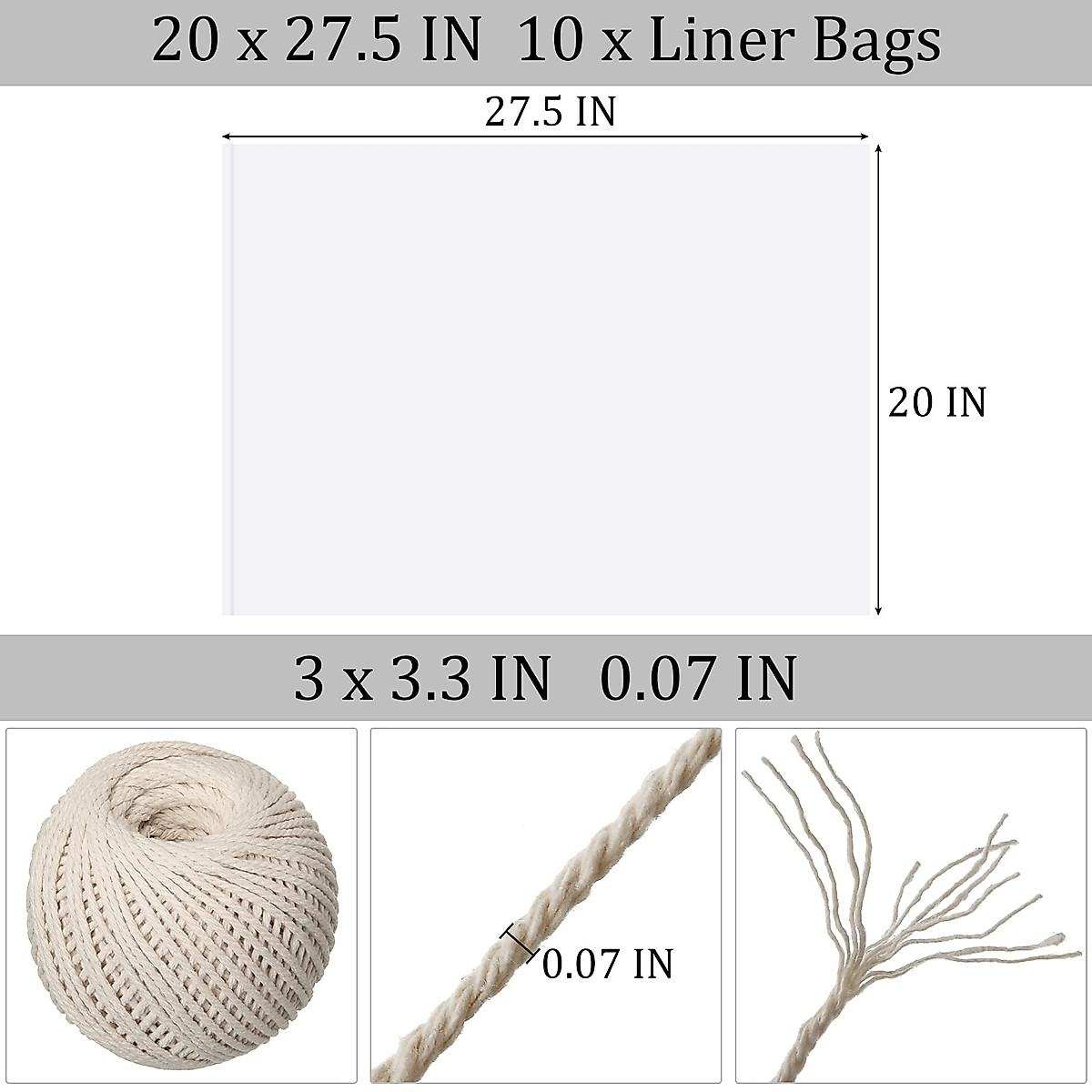 10 Pieces Turkey Brine Bags 5 Gallon Bucket Liner Bags for Marinating and Brining Large Turkey Brine Bag with 328 Feet String for Brining Grilling Food Storage, Heavy Duty Leak Proof