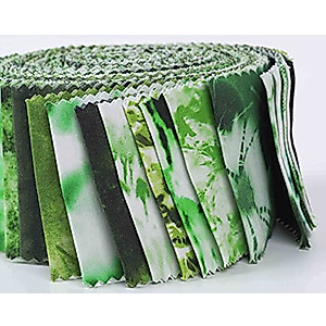 Soimoi 40Pcs Tie Dye Print Cotton Precut Fabrics for Quilting Craft Strips 2.5x42inches Jelly Roll - Green