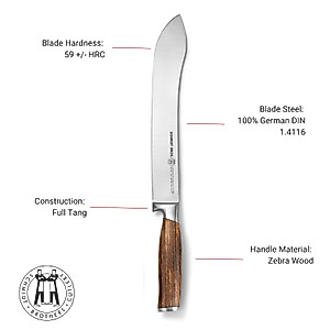 Zebra Wood, 6-Piece BBQ Knife Set, Fully Forged Stainless Steel Grilling Utensils Including Brisket Knife, Butcher Knife, Chef's Knife, Boning Knife, Carving Fork, Knife Carrying Roll