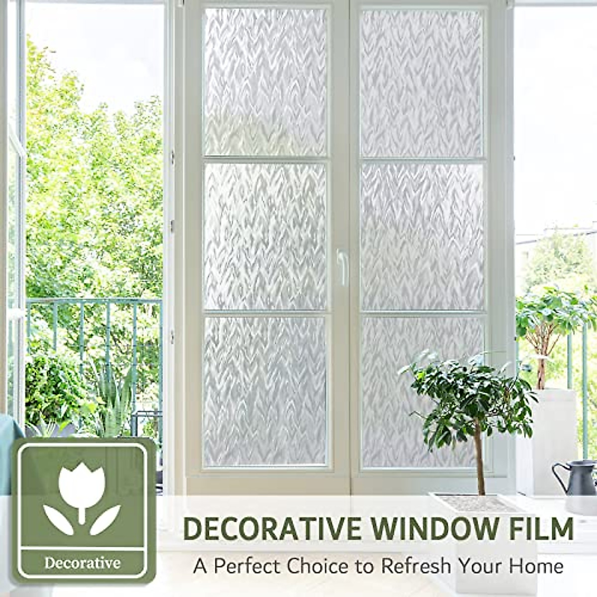 FEOMOS Window Privacy Film, Static Cling Window Film Frosted Window Decals, Decorative Glass Vinyl, ICY Flame Patterned Films for Windows Doors 35.4x78.7 inches
