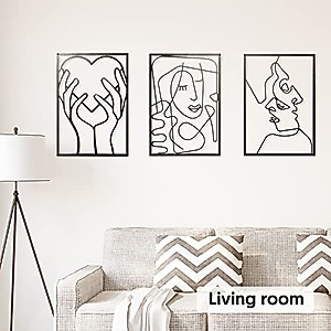 QIEGL 3 Packs Metal Wall Decor 0.12" Thickness Modern Home Decor for Black Coating with Silvery Sparkling 17"x11.8" Minimalist Wall Art Bedroom Decor Single Line Abstract Wall Sculptures for Living Room Bathroom Stairs etc.