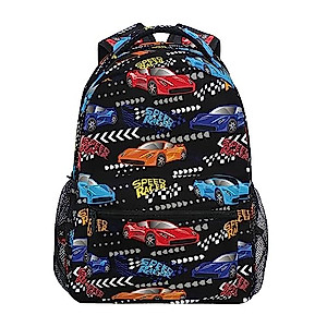 Hwasondy Sports Car Speed Racer Checkerboard Flag Classic 16 Inch Backpack with Adjustable Padded Shoulder Straps