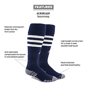 adidas 3-Stripe Hoop Soccer Socks (1-Pair) with Arch Compression for a Secure fit, Team Navy Blue/White, Medium