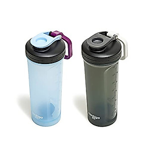 Contigo Fit Shake & Go 2.0 Shaker Bottle with Leak-Proof Lid, 28oz Gym Water Bottle with Whisk and Carabiner Handle, Dishwasher Safe Mixer Bottle, 2-Pack Periwinkle & Sake