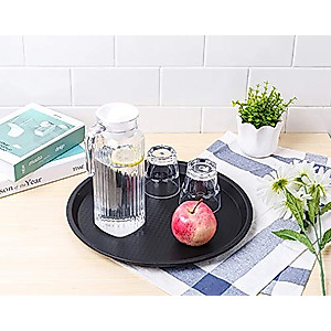 Yesland 6 Pack Restaurant Serving Trays, 11 Inch Non-Slip Tray Ottoman Tray, Plastic Coffee Table Circle Tray with Raised Edges for Breakfast, Drinks, Snack for Coffee Table, Dining Table, Black
