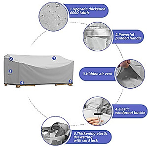 Umbrauto Outdoor Patio Sofa Cover Heavy Duty 600D Waterproof Anti-Fading Outdoor Couch Cover Patio Furniture Cover with Upgrade Air Vent, Grey