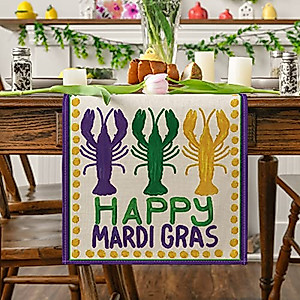 Artoid Mode Beads Happy Mardi Gras Carnival Table Runner, Seasonal Holiday Kitchen Dining Table Decoration for Indoor Outdoor Home Party Decor 13 x 72 Inch