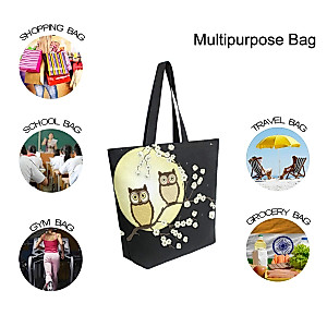 ALAZA Owls On Cherry Tree Branch Canvas Tote Bag Top Handle Purses Large Totes Reusable Handbags Cotton Shoulder Bags for Women Travel Work Shopping Grocery