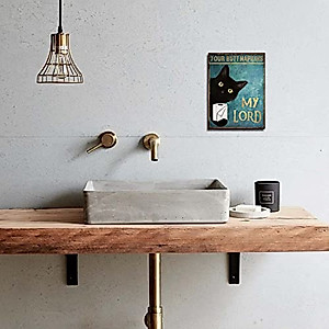 Floral Art Abstract Motivational Bathroom Wall Art - Modern Black Cat Animal Canvas Print Home Decor (8x12inch, Black-Cat)