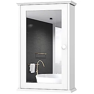 Hysache Bathroom Medicine Cabinets, Wall Mount Mirrored Storage Cabinet w/Single Mirrored Door & Adjustable Shelf, Multipurpose Wooden Organizer for Hallway Living Room Bed, 13.5" L x 6" W (White)