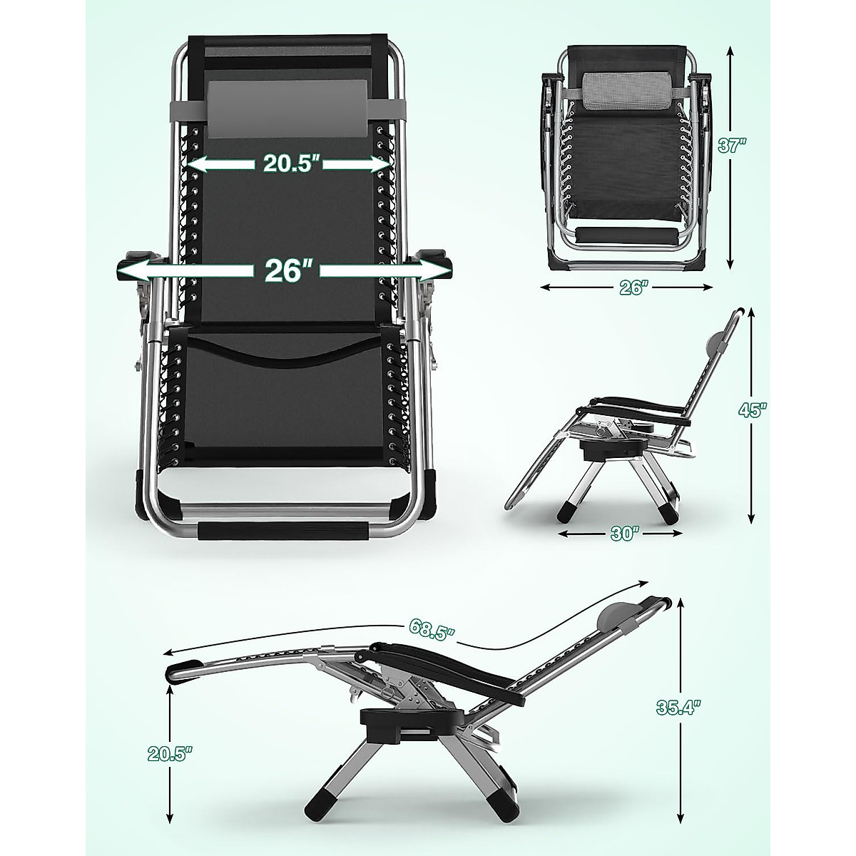 ZENPETIO Zero Gravity Lounge Chair, Outdoor Recliner Chair w/Detachable Cushion Cup Holder and Pillow, Portable Folding Anti Gravity Reclining Chair for Outdoor Camping Patio Lawn Pool, Gray