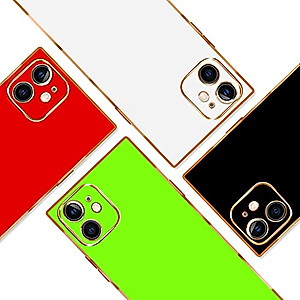 Omorro Square Case Compatible with iPhone 13 Pro Case for Women Girls Cute Candy Bright Luxury Gold Glitter Plating Edge Soft Slim TPU Gel Camera Lens Protective Girly Square Cover Case Black