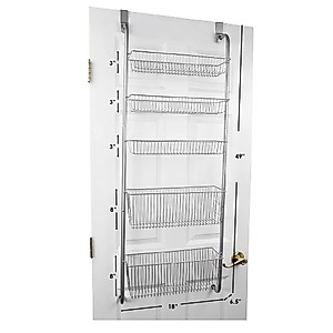 5 Tier Over The Door Pantry Organizer (Silver), By Home Basics | Metal Pantry Door Rack | Hanging Pantry Organizer For Condiments, Spices, Snacks, and Canned Goods