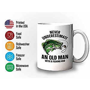 Fisher Coffee Mug 11oz White - old man with a fishing rod - Fisherman Outdoorsmen Fishing Lake Lover Reel Dad Bass Lover Part Time Hooker