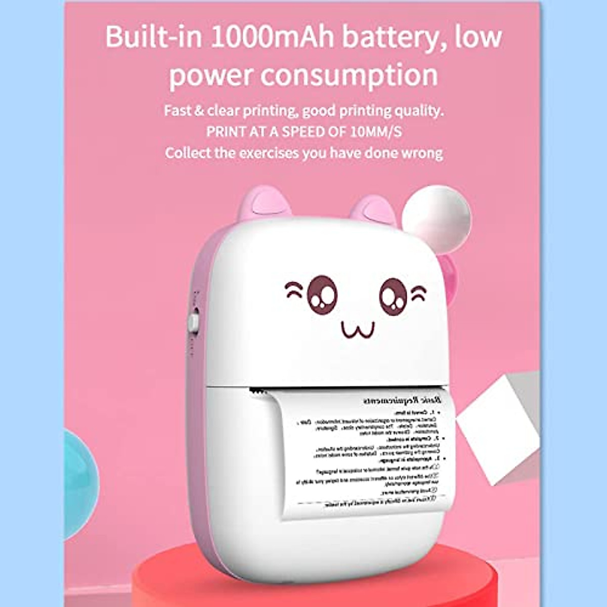 KGG Portable Mini Printer Pocket Wireless Bluetooth Thermal Printers with 9 Rolls Printing Paper for Photo Receipt Label Memo Wrong Question Notes QR Code Inkless Printing with iOS Android APP Pink