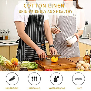 Tosewever 2 Pieces Kitchen Cooking Aprons, Cotton Polyester Blend Adjustable Bib Aprons with 2 Pockets for Women Men Chef Chef (Black/Brown Stripes, 2)