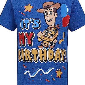 Disney Toy Story Woody Boys’ Birthday Short Sleeve T-Shirt for Toddler and Little Kids - Blue