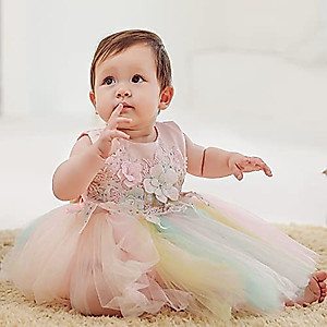 Xangirl Baby Girl Dress Formal Flower Toddler Baptism Christening Tutu Dress for Party Wedding Birthday 0-24 Months