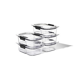 Rubbermaid 5-Piece Brilliance Food Storage Containers for Meal Prep with 2 Compartments and Lids, Dishwasher Safe, 2.85-Cup(675ml), Clear/Grey, 5 count (Pack of 1)