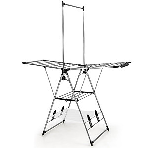 Giantex Clothes Drying Rack, Foldable Laundry Drying Rack with with 6-Level Adjustable Height, High Hanger Design, Side Clips, Space Saving Collapsible Laundry Drying Rack