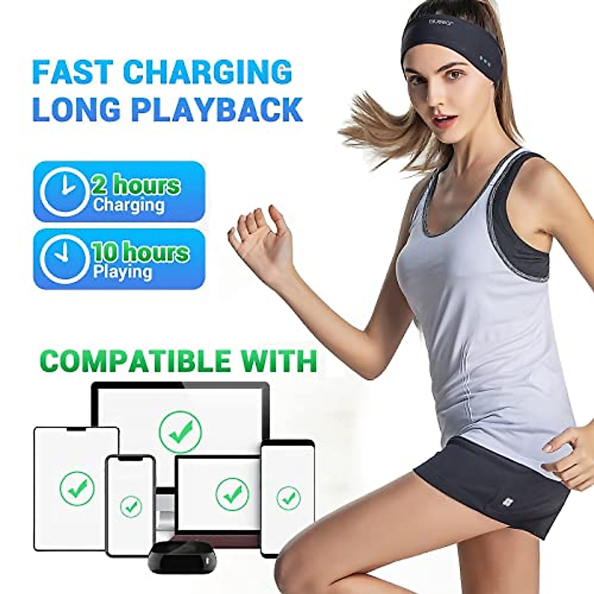Bluetooth Headband Sleep Headphones Wireless V5.5 Sports Headband with Thin Stereo Speaker for Yoga Running Outdoor Indoor Sports and Travelling