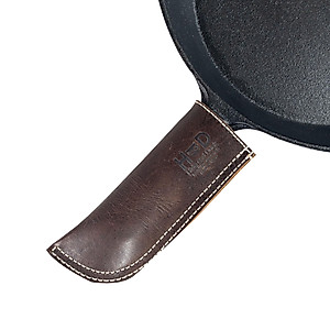Hide & Drink, Pan Handle Cover Handmade from Full Grain Leather and Sheepskin - Bourbon Brown