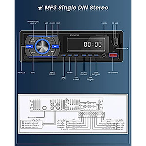 Roinvou Car Radio Bluetooth Single DIN Car Stereo Audio, MP3 Player Car Stereo 1 DIN with Bluetooth Handsfree/FM/Dual USB/TF/AUX/Fast Charging, Built-in Microphone, Multi Color LCD, Not a CD Player