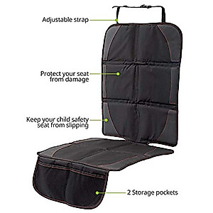 Car Seat Protector, 2 Pack Large Auto Car Seat Protectors for Child Car Seat, Thick Carseat Seat Protector with Organizer Pockets