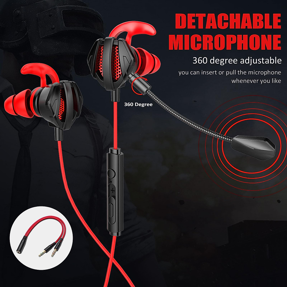 YYUNJINI Gaming Headset with Microphone Wired Gaming Earbuds PC for PS4 PS5 Xbox One Playstation 5 Games Mobile Phone,Detachable Stereo Bass Earphones Noise Cancelling Gaming Headphones with Mic Black