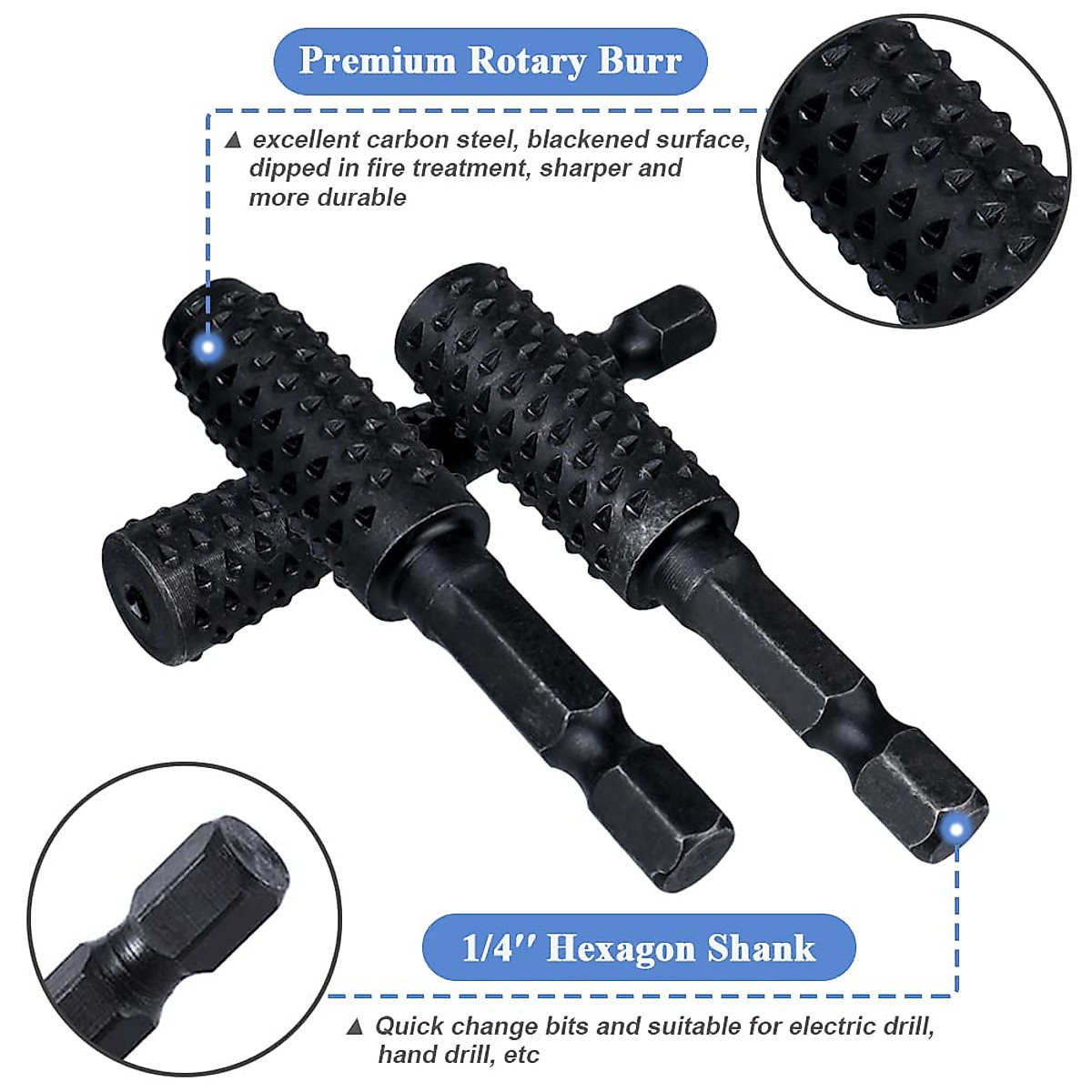 Mesee 10 Pieces Rotary Burr Rasp Set, 1/4 Inch Hex Shank Quick Change Wood Carving Drill Bits Carbon Steel File Rasp DIY Woodworking Tool for Wood Plastic Engraving Polishing Grinding