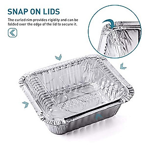 XIAFEI 1LB Aluminum Pans with Clear Lids (50PACK)，Foil Pans - to Go Food Containers，Recyclable Aluminum Foil with Strong Seal for Freshness & Spill Resistance- 5.5"x 4.5"x 1.57"
