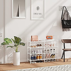 Calmootey 4-Tier Shoe Rack Double Row Storage Organizer,16-20 Pairs Shoe Storage Shelf for Entryway,Living Room,White