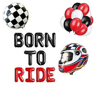 100% LIKED-Born to Ride Banner, Motorcycle Baby Shower Party Decorations, Born To Ride Birthday Party Decor Motorcycle Racing Themed Baby Shower Decorations Balloons, Helmet Balloon, Racing Balloons