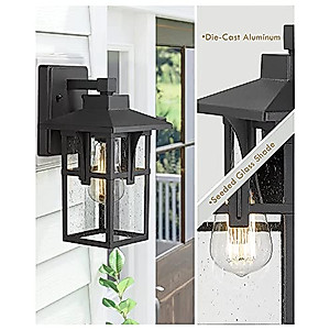 HWH INVESTMENT Outdoor Wall Light 2 Pack, Exterior Wall Sconce Light Fixtures with Seeded Glass, Farmhouse 1-Light Porch Light Waterproof for Patio Balcony Indoor, Matte Black, 5HX62B-2PK BK
