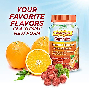 Emergen-C 750mg Vitamin C Gummies for Adults, Immunity Gummies with B Vitamins, Gluten Free, Orange, Tangerine and Raspberry Flavors - 45 Count