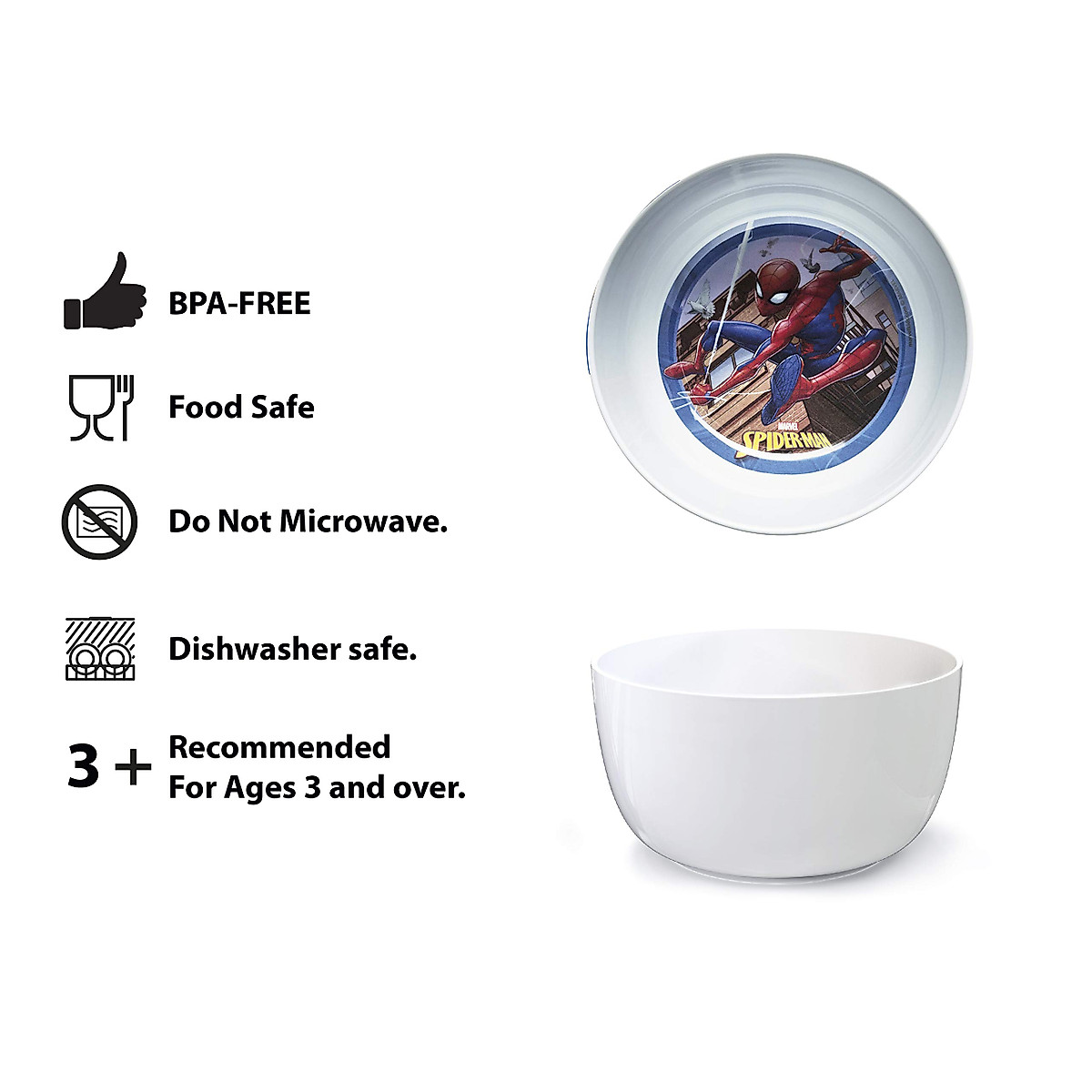 zak! 5-Piece Dinnerware Set, Marvel Spider-Man - Durable Plastic & Stainless Steel - Includes Tumbler, 8-Inch Plate, 6-Inch Bowl, Fork & Spoon - Suitable for Kids Ages 3+