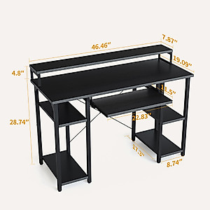 CubiCubi Computer Desk with Keyboard Tray, 47 Inch Office Desk with Monitor Stand and Storage Shelves, Music Studio Desk Workstation, Work Table for Home Office, Black