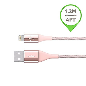 Belkin MIXIT DuraTek Lightning to USB Cable - MFi-Certified iPhone Charging Cable for iPhone 11, 11 Pro, 11 Pro Max, XS, XS Max, XR, X, 8/8 Plus and more (4ft/1.2m), Rose Gold