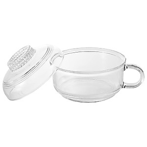 Housoutil Glass Noodle Bowls Transparent Pasta Noodles Bowl with Lid and Handle, Glass Soup Bowl for Noodles, Soup, Cereals- Glass Glass Soup Bowls