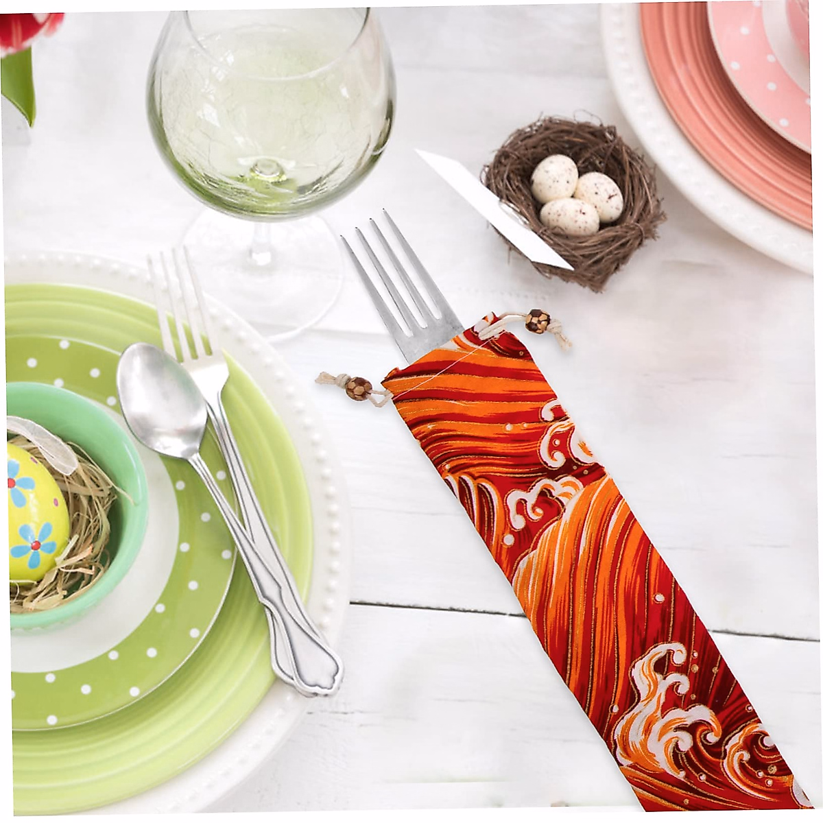 Cabilock 4pcs Drawstring Bag Pocket Wallet Straw Purse Folding Bracket Straw Carrying Bag Silk Drawstring Bag Utensil Holder Cutlery Bags Tableware Bag Japanese Style Tableware Bag Fabric