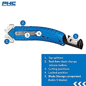 Pacific Handy Cutter S8 Safety Cutter, Ambidextrous Retractable Utility Knife with Ergonomic Design, Bladeless Tape Splitters, Steel Guards for Safety & Damage Protection, Warehouse & In-Store Cutting