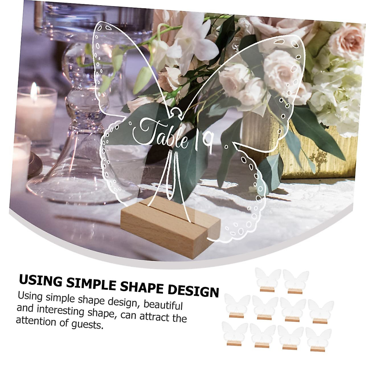 PLAFOPE 10Sets Transparent Butterfly Acrylic Sign Blanks with Wooden Stands Decorative Butterfly Shape Table Signs for Weddings Parties and Events Ideal for Table Decor and Place Settings