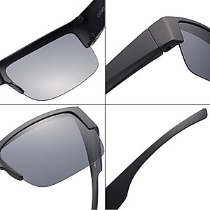 CAXMAN Wear Over Glasses Sunglasses Polarized Lens for Prescription Glasses, Medium Sized Half Frame, Matte Black Frame Black Lens