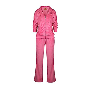 Facitisu Tracksuit for Women Set 2 Piece Joggers Velour Jogging Sweat Outfits Hoodie and Sweatpants Set XL, Coral