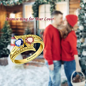 ORFAN Personalized Promise Rings for Her Custom Couples Name Ring for Women Mother Rings with 2 Simulated Birthstones Customized Christmas Gift for Her (Rose gold)