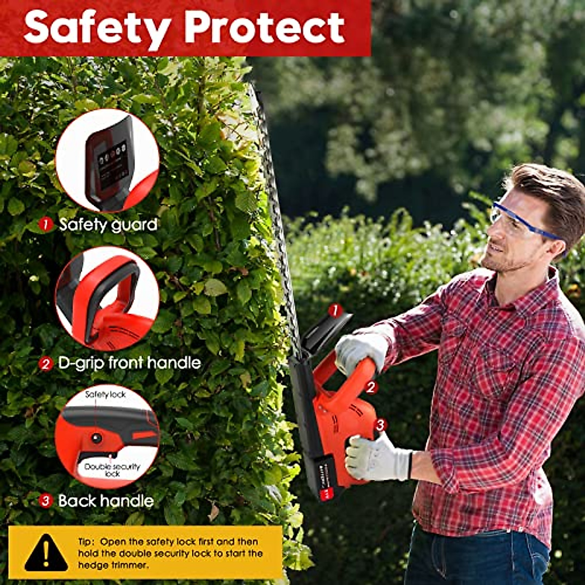 Electric hedge trimmer cordless 21V 3000mAh Battery Hedge Trimmer 22-Inch Power Hedge Trimmer With Battery And Charger, Dual Action Blade 3/5" Cut Capacity, 1500 RPM Bush Trimmer Cordless Outdoor Tool