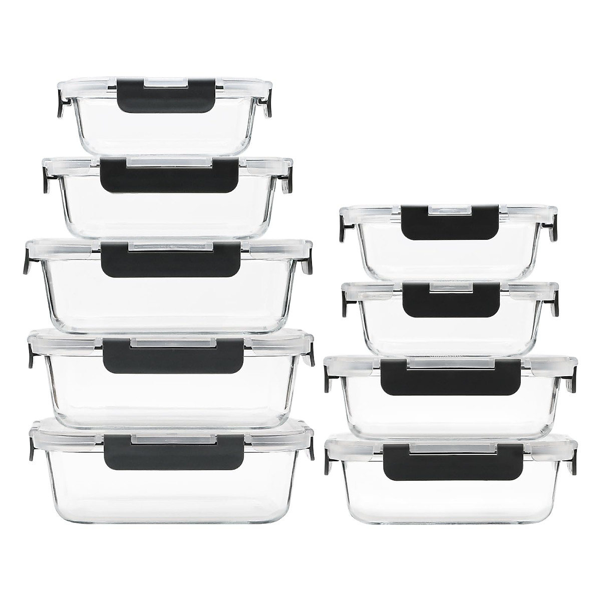 DONQQCC 9 Pack Glass Food Storage Containers with Lids, Glass Container for Lunch, Leftovers, Meal Prep, Airtight, Freezer Safe