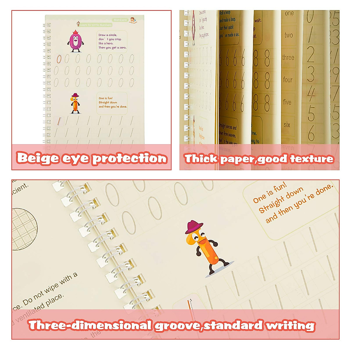 2 Pieces Magic Practice Copybook Magic Writing Paste Practical Reusable Writing Tool Workbook with Pens Set for Kid Calligraphic Christmas Gifts (Number and Math)