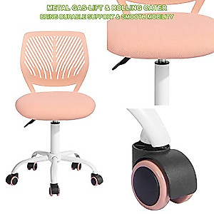 Geniqua Children Task Chair Lumbar Mid Back Adjustable Height Study Computer Chair with Mesh Seat Casters for Home Office, School, Rose Pink