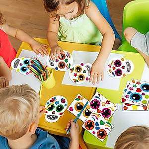 chiazllta 30 Pcs Sugar Skull Craft Kits Kids DIY Day of The Dead Craft, Kindergarten Art Craft Make Your Own Mexican Skull Set for Home Class Game Activities Preschoolers